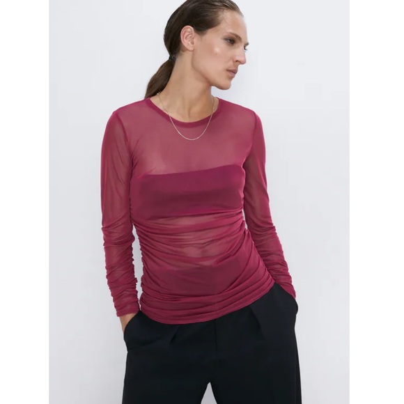 Zara | Tops | Zara Sheer Pleated Tulle Top | Poshmark